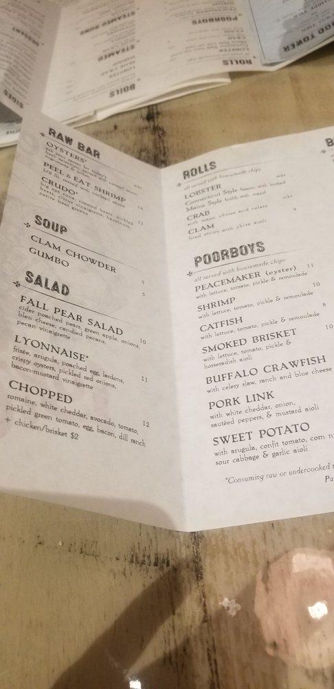 Menu at Peacemaker Lobster & Crab Co. restaurant, Tulsa
