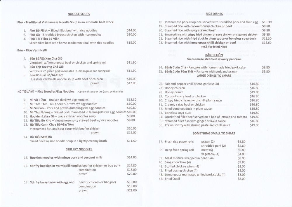 Menu at Pho 447 Asian Kitchen fast food, Floreat, 1/447 Cambridge St
