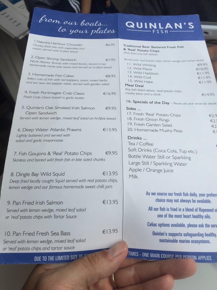 Menu at Quinlan's Seafood Bar, Killarney