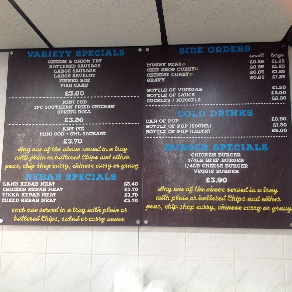 Menu at Sea Queen Fish Bar, Burntwood