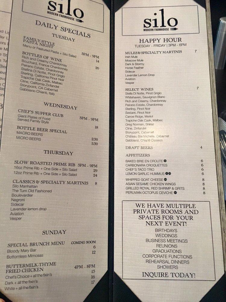 Menu at Silo Modern Farmhouse restaurant, Lenexa