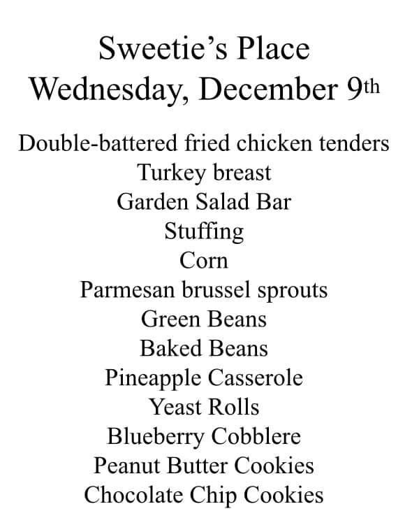 Menu at Sweetie’s Place restaurant, Oneonta