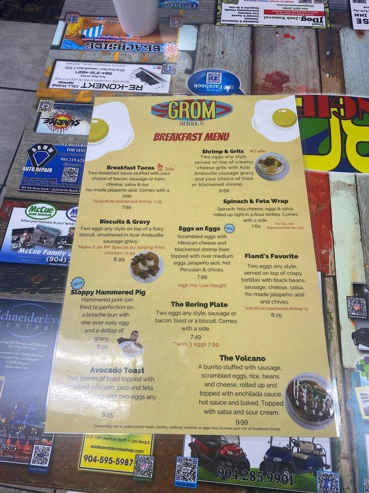 Menu at Grom restaurant, Jacksonville Beach, 204 3rd Ave S