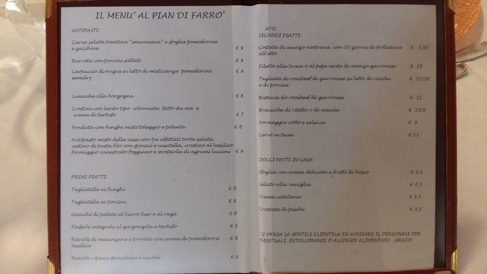 Menu da Trattoria Pian de Farrò ristorante, Farrò