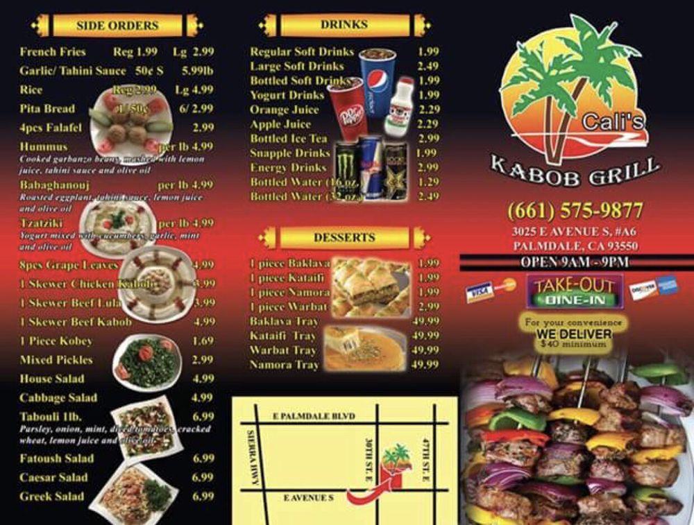 Menu at Cali's Kabob Grill restaurant, Palmdale