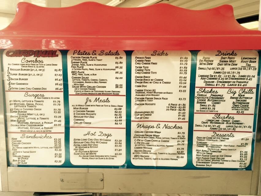 Menu at Cardinal Drive In restaurant, Red Bay