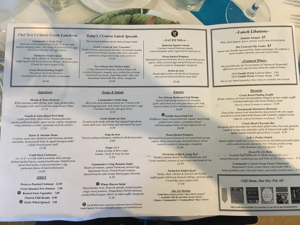 Menu at Commander's Palace pub & bar, New Orleans