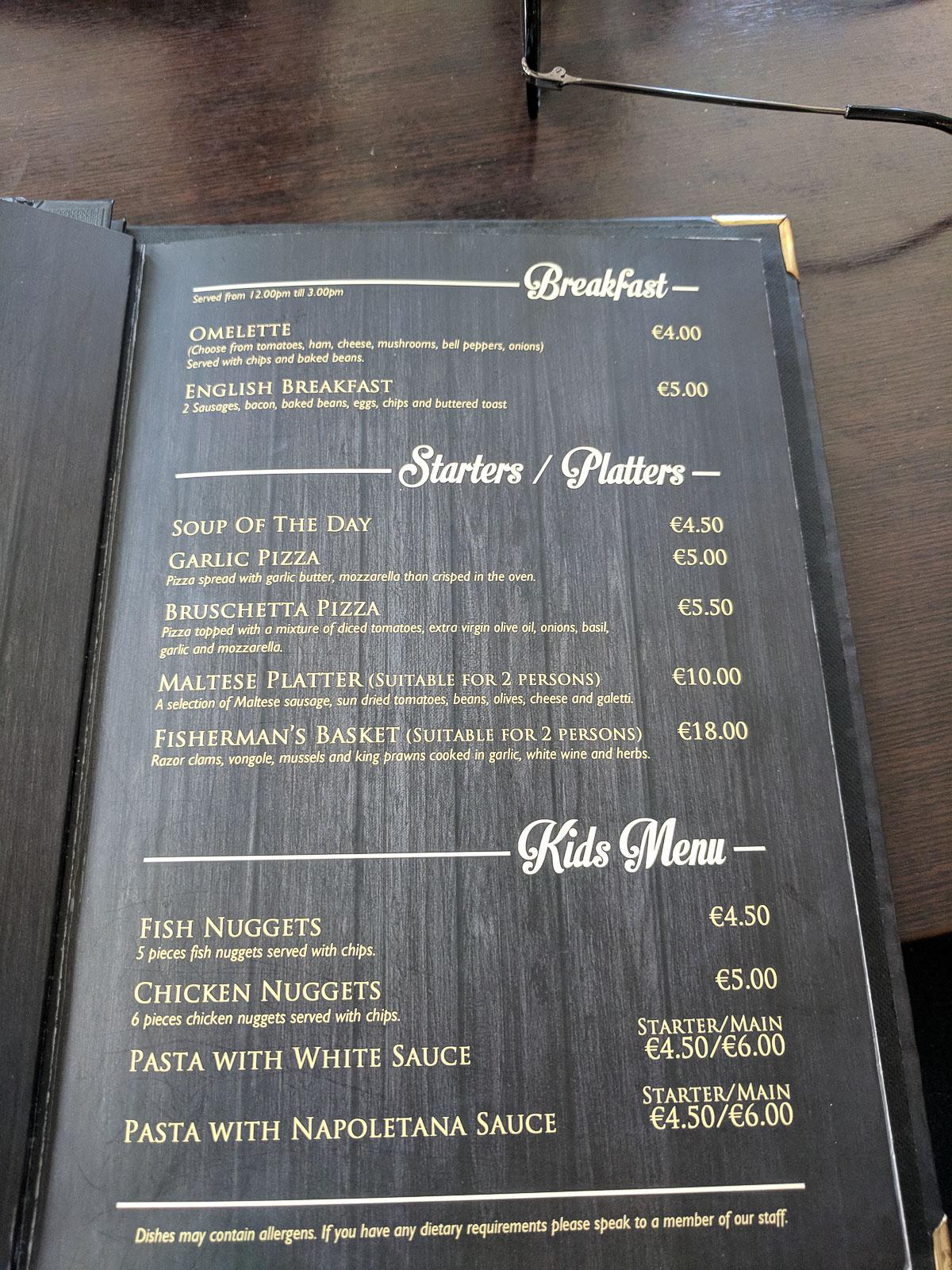 Menu at Giuseppe - Cafe & Bistro, Ghajnsielem