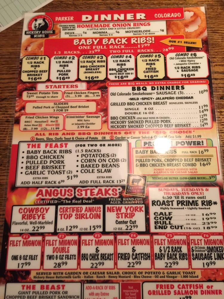 Menu at Hickory House BBQ, Parker