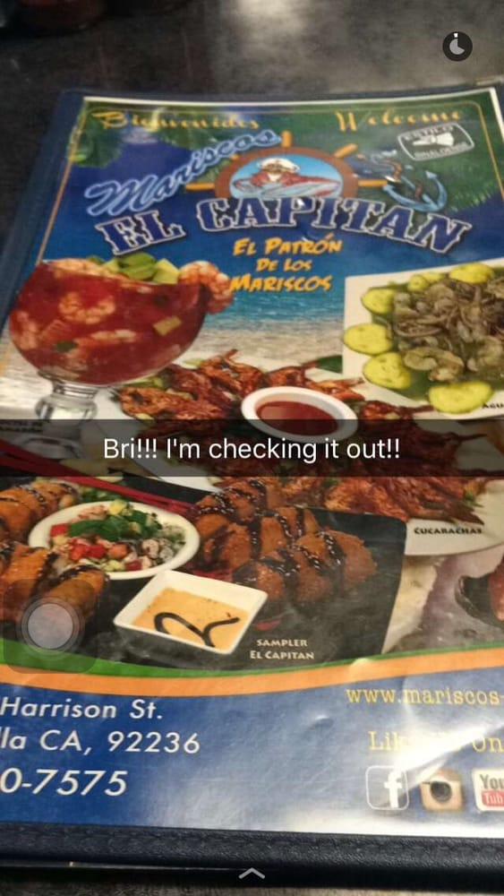 Menu at Mariscos El Capitan restaurant, Coachella