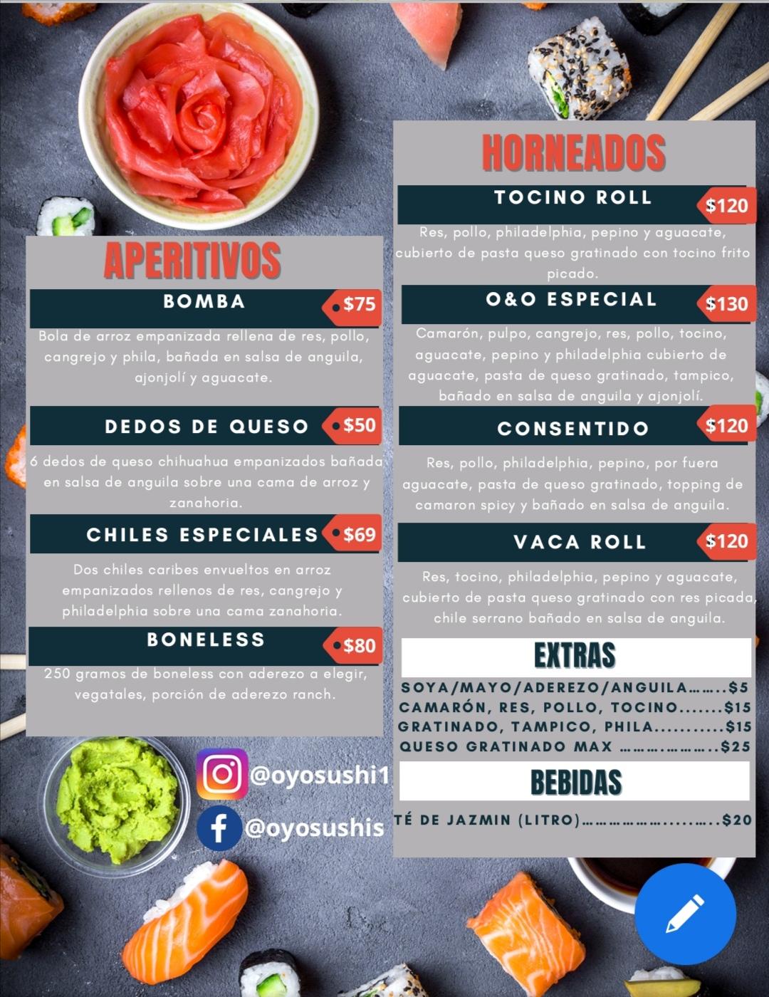 Carta del restaurante O&O Sushi, Culiacán Rosales