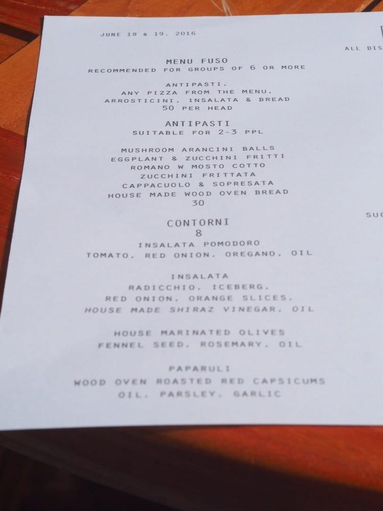 Menu at Pizzateca pizzeria, McLaren Vale