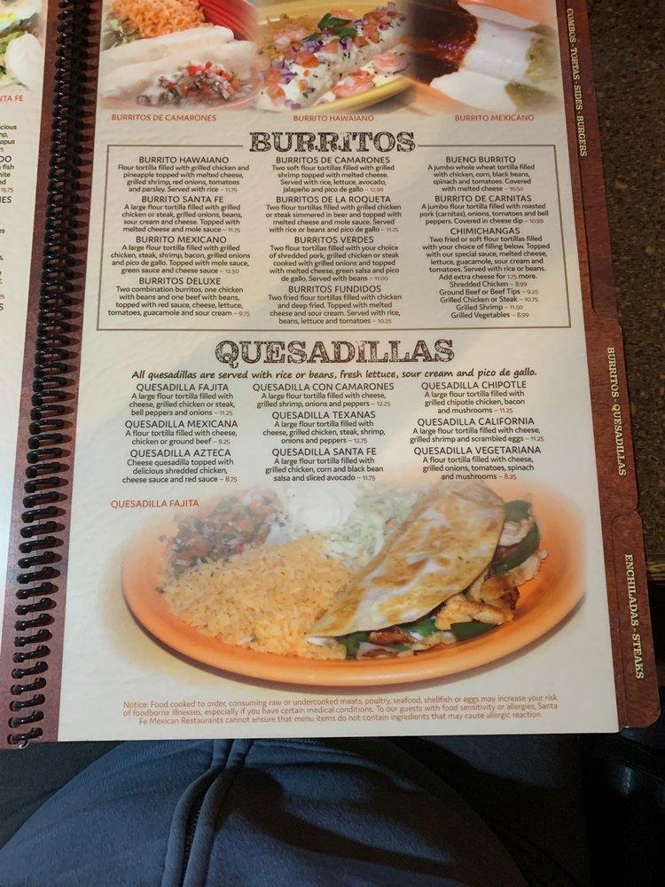 Menu at Santa Fe Mexican Grill restaurant, Greensboro, 423 Pisgah Church Rd