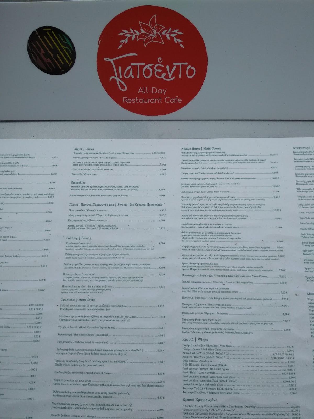 Menu at Thea Thalassa, Ormos Egialis