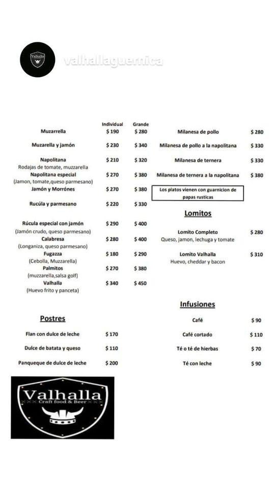 Menu at Valhalla Craft Food & Beer pub & bar, Presidente Peron