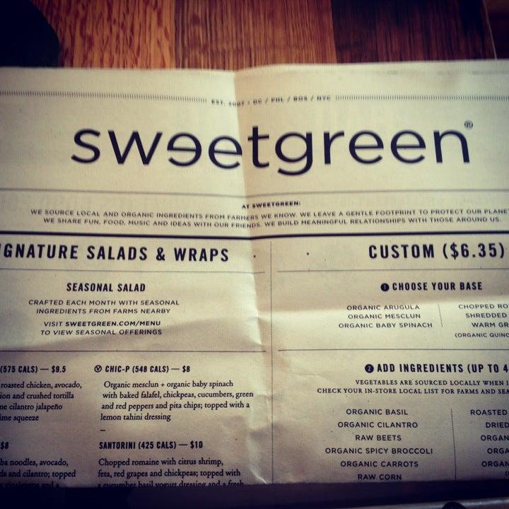 Menu at sweetgreen restaurant, Boston, 659 Boylston St