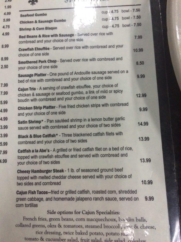 Menu at Abe's Cajun Market restaurant, Houston