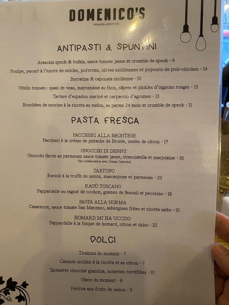 Menu at Domenico's restaurant, Paris, 8 Rue Saint-Lazare