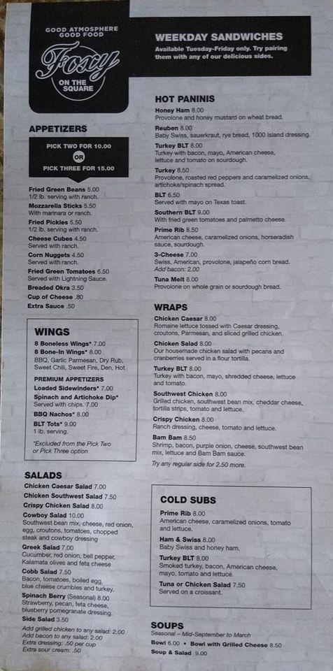 Menu at Foxy restaurant, McLeansboro