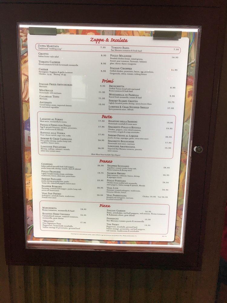 Menu at Grotto Ristorante pizzeria, Galveston