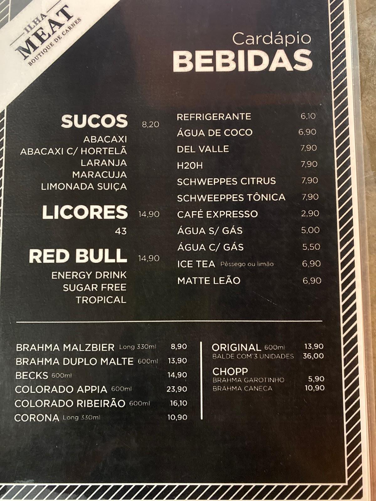 Menu at Ilha Meat Boutique de Carnes, Rio de Janeiro