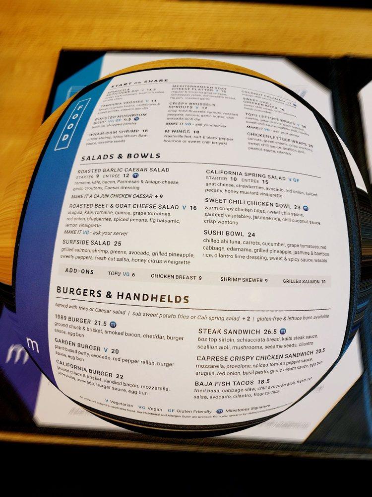 Menu at Milestones pub & bar, Kelowna, Harvey Ave