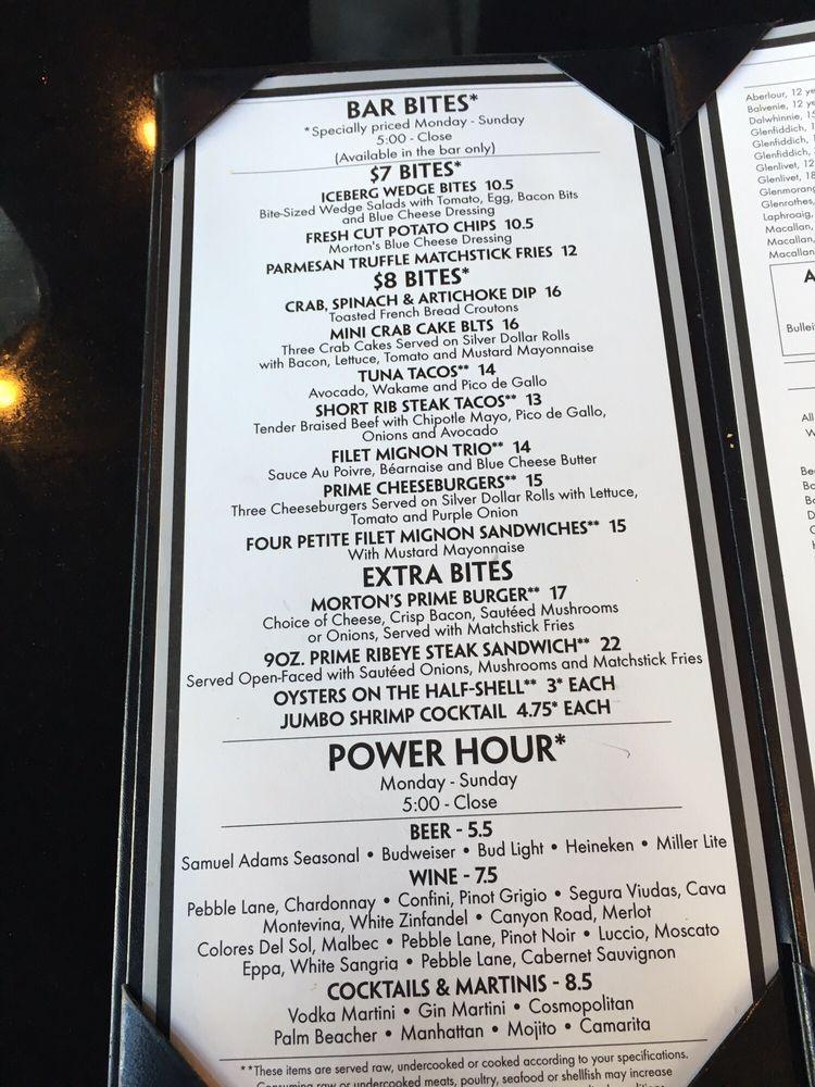 Menu at Morton's The Steakhouse, Fort Lauderdale