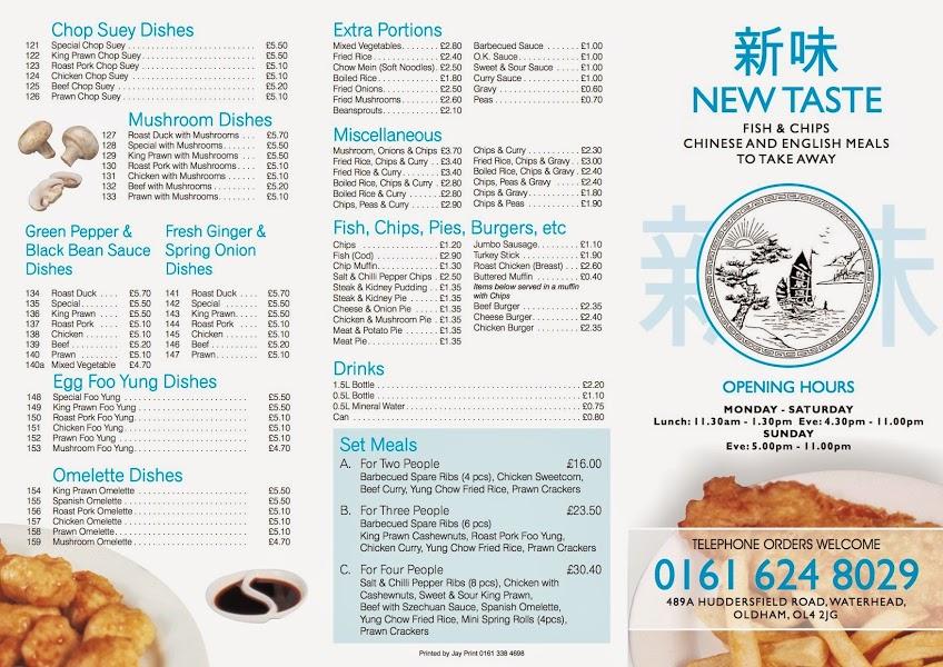 Menu at New Taste restaurant, Oldham, 489A Huddersfield Rd