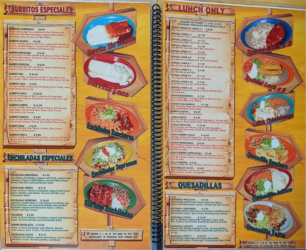 Menu at Popi’s Mexican Restaurant, Peculiar