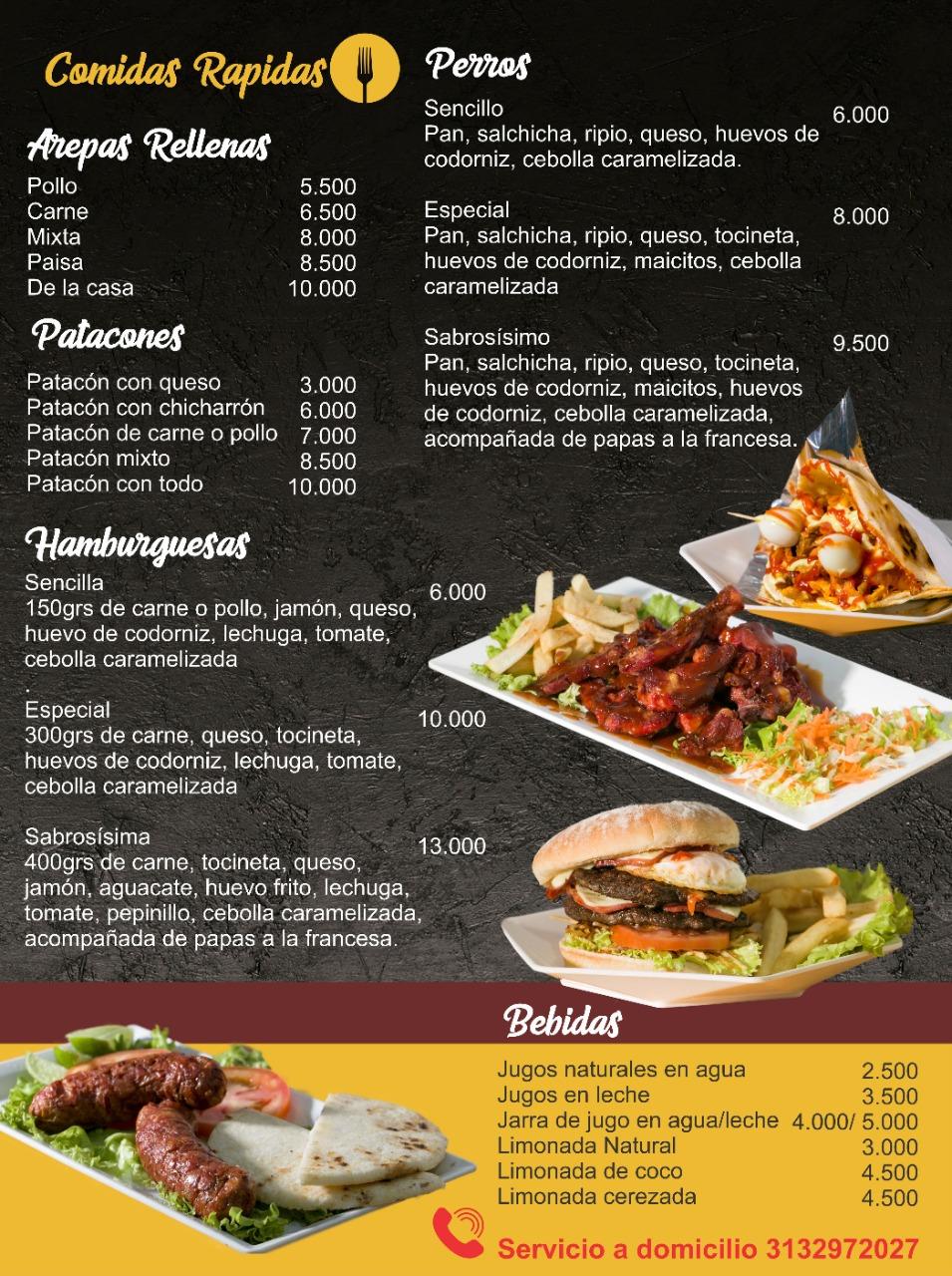 Carta del restaurante Sabrosísimo, Armenia