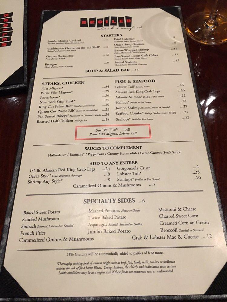 Menu at The Broiler steakhouse, Las Vegas, Boulder Hwy