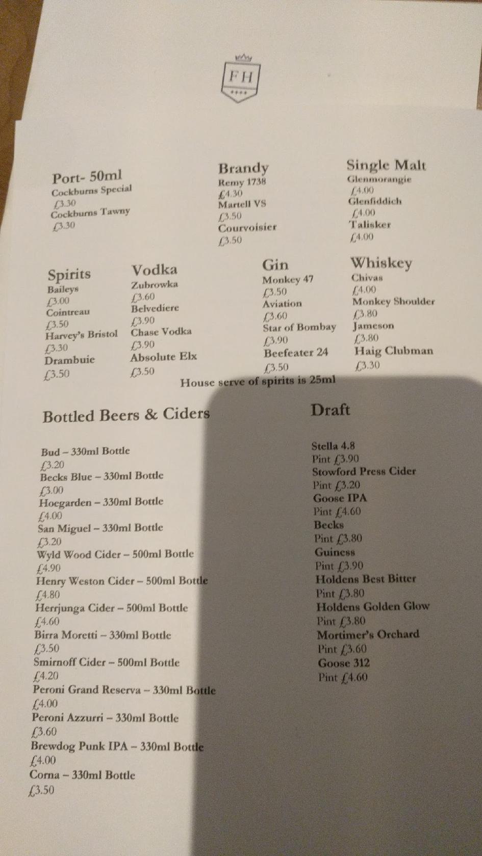 Menu at The Falcon Hotel pub & bar, Bridgnorth