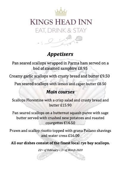 Menu at The Kings Head Inn pub & bar, Rye