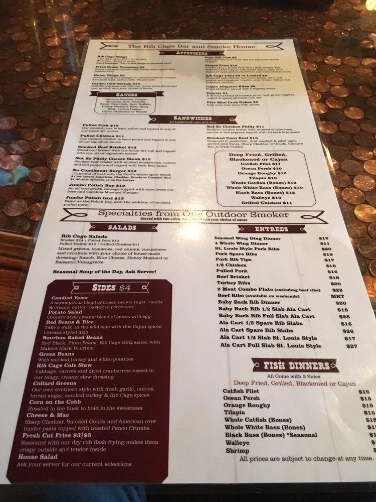Menu at The Rib Cage Smokehouse & Bar, Cleveland Heights, Lee Rd