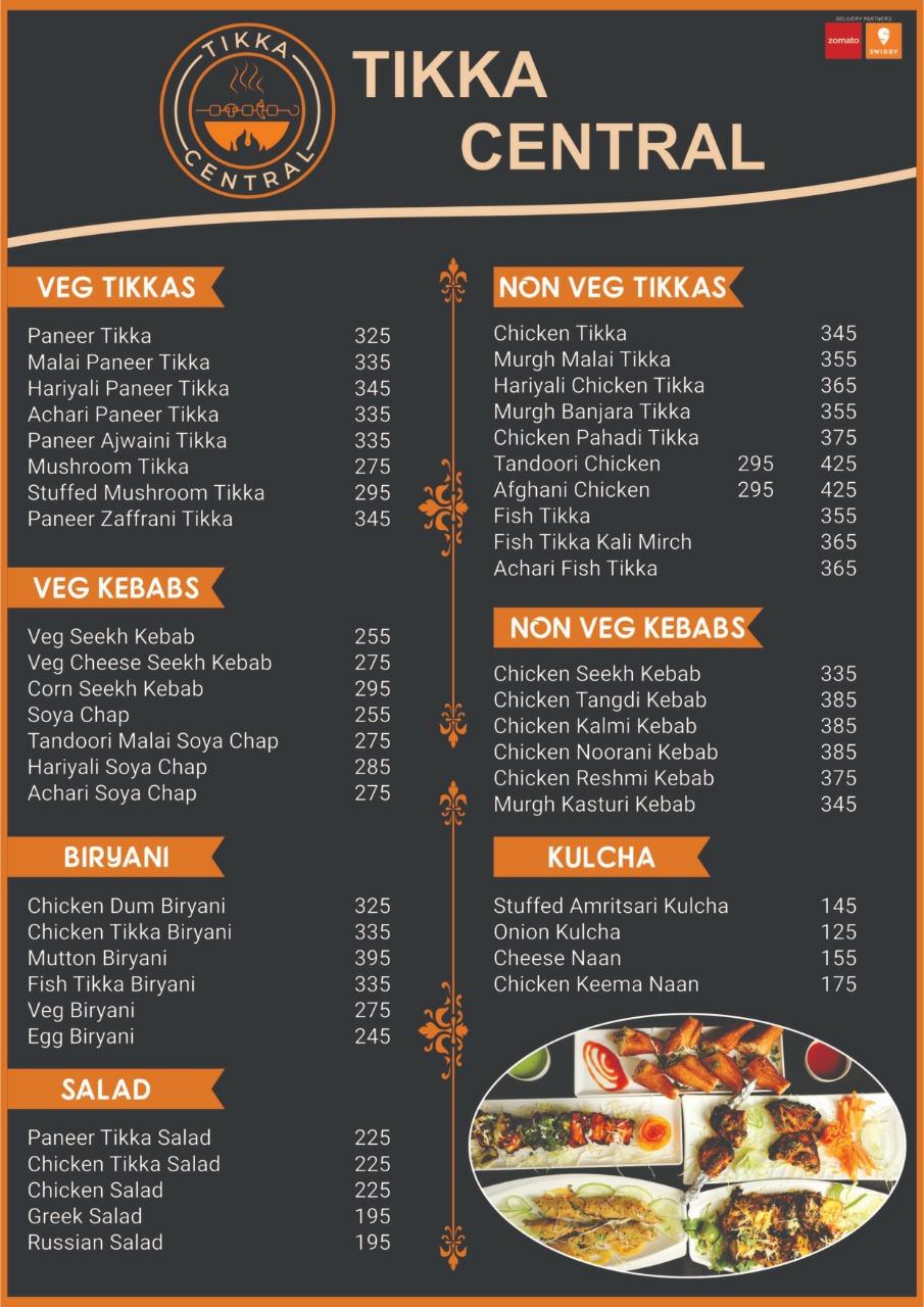 Menu at Tikka Central, Hyderabad