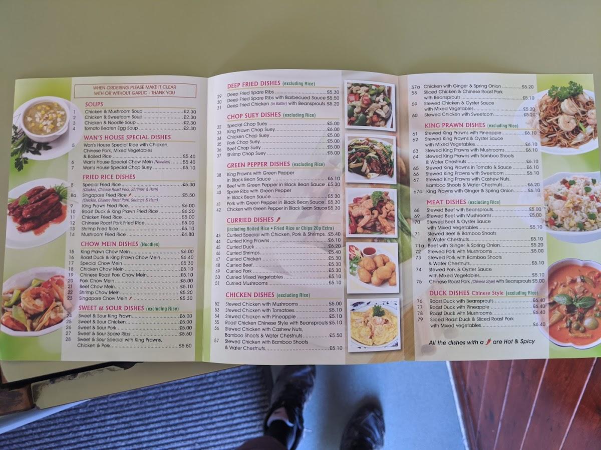 Menu at Wan's fast food, Exeter