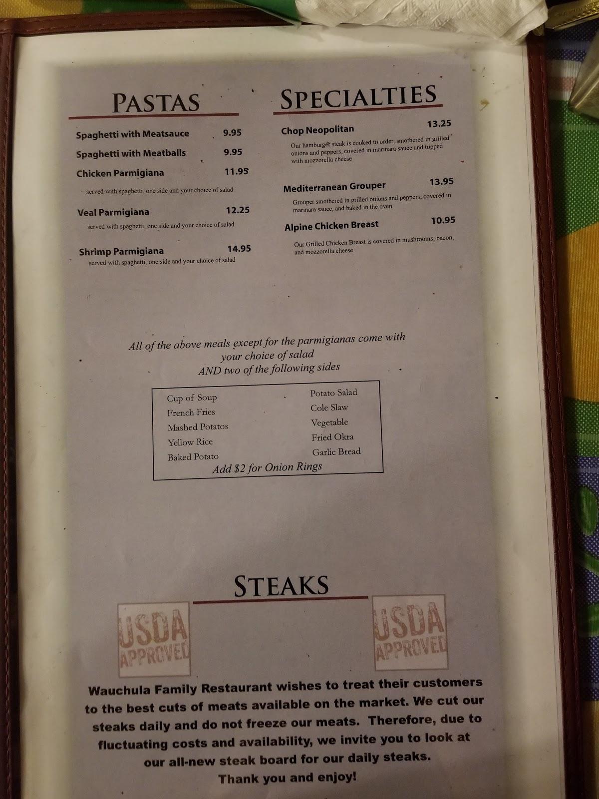 Menu at Wauchula Family Restaurant, Wauchula