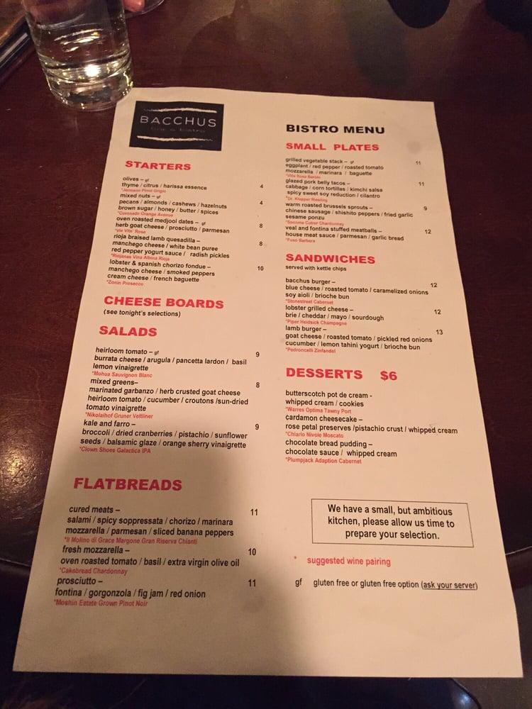 Menu at Bacchus Bar and Bistro, Irvine