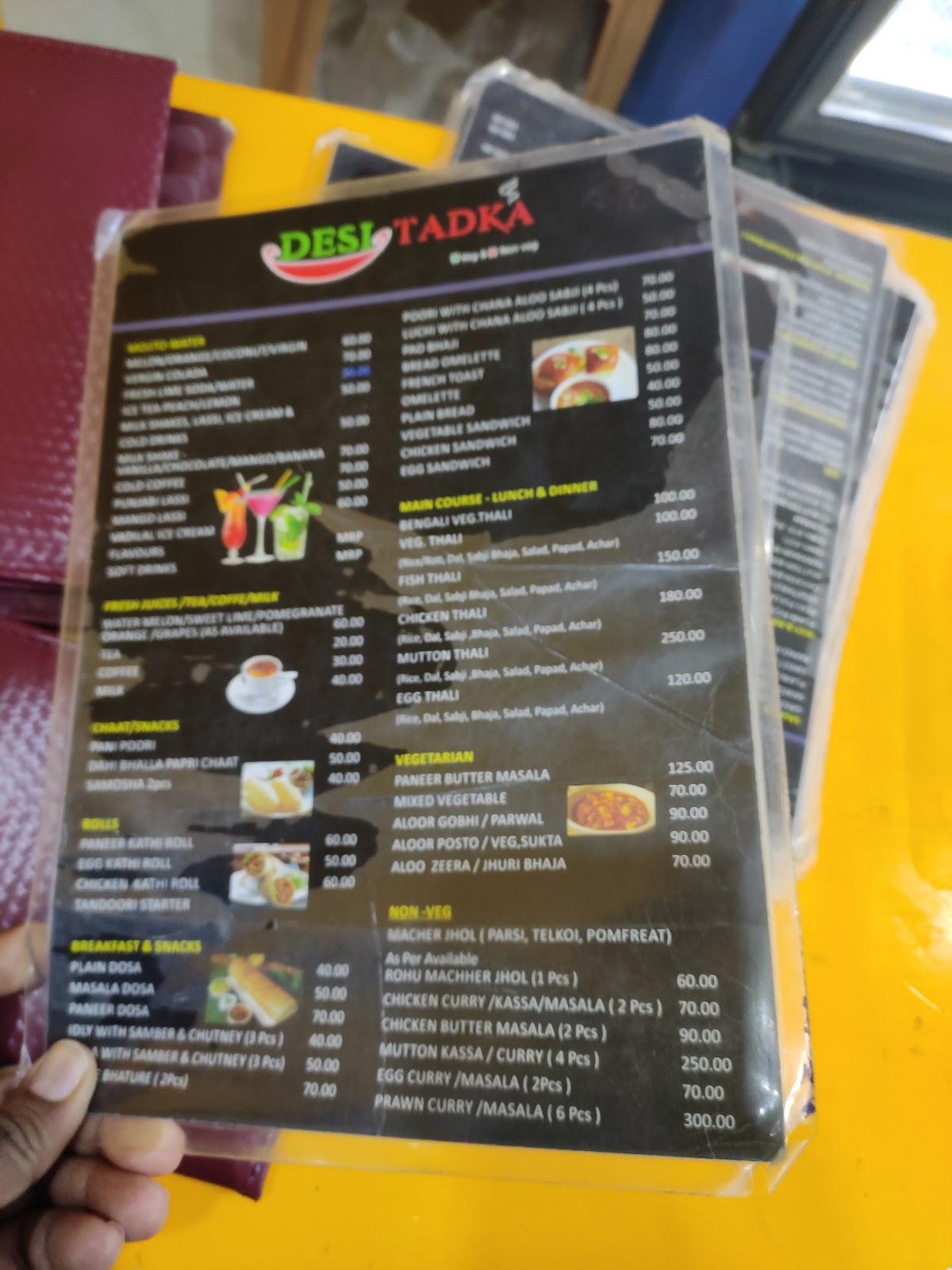 Menu at Desi Tadka, Puri