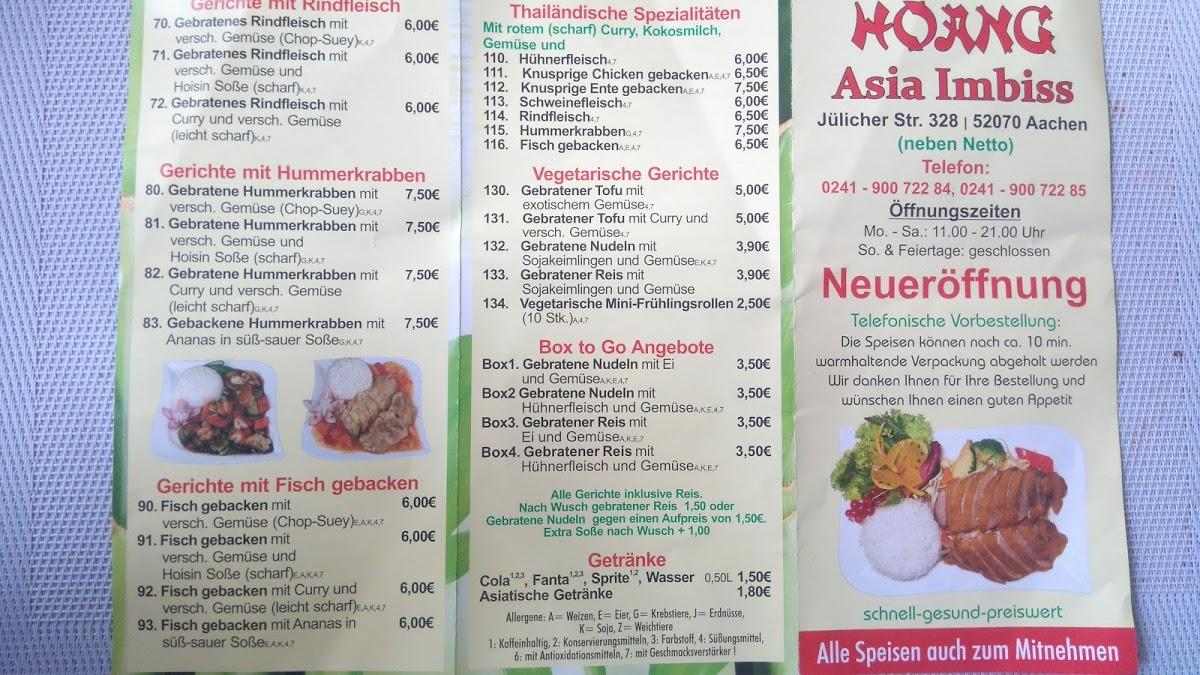 Menu at Hoang Asia Imbiss pub & bar, Aachen