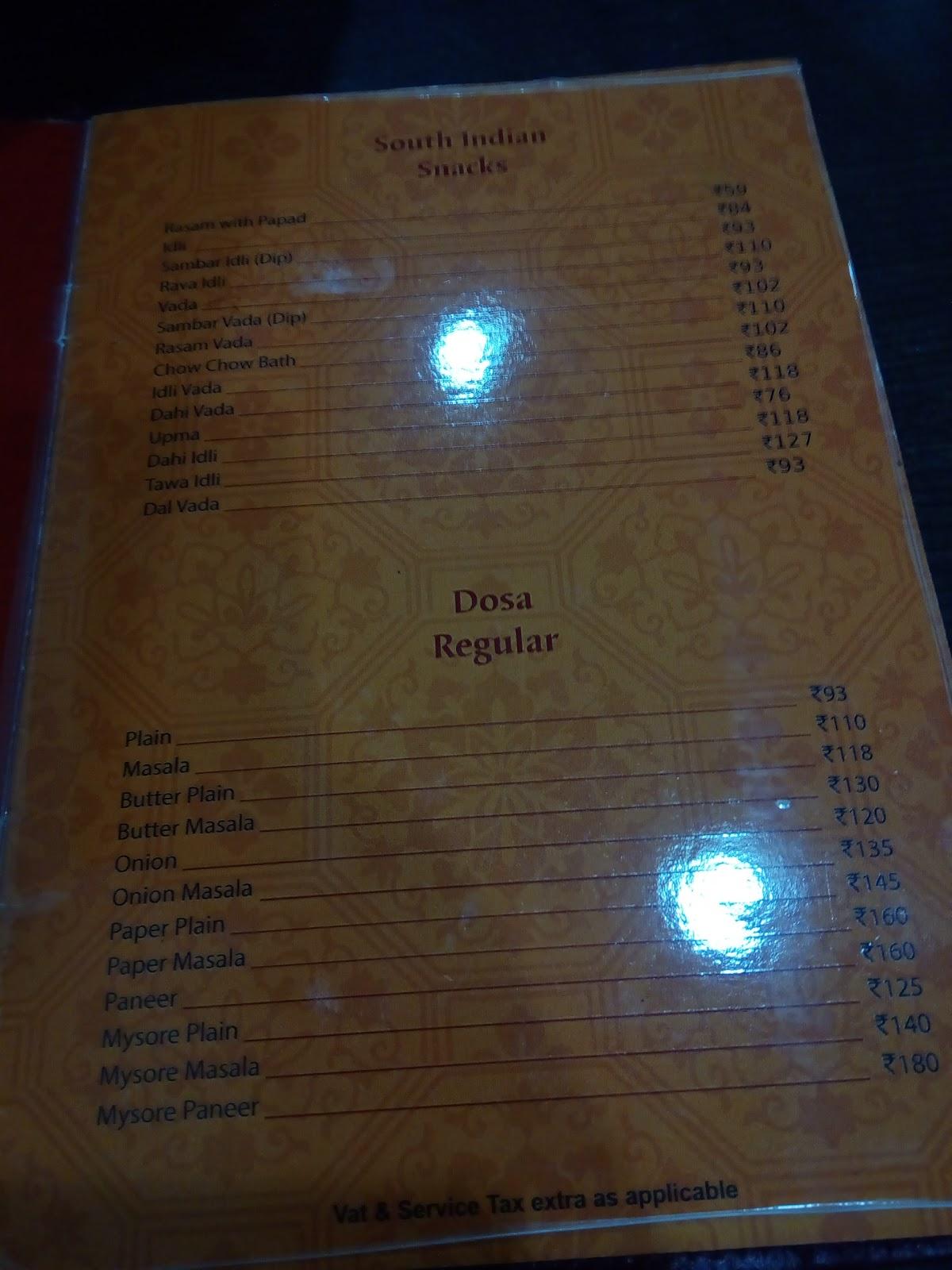 Menu at Karnataka Restaurant, New Delhi, Yousuf Sarai Market