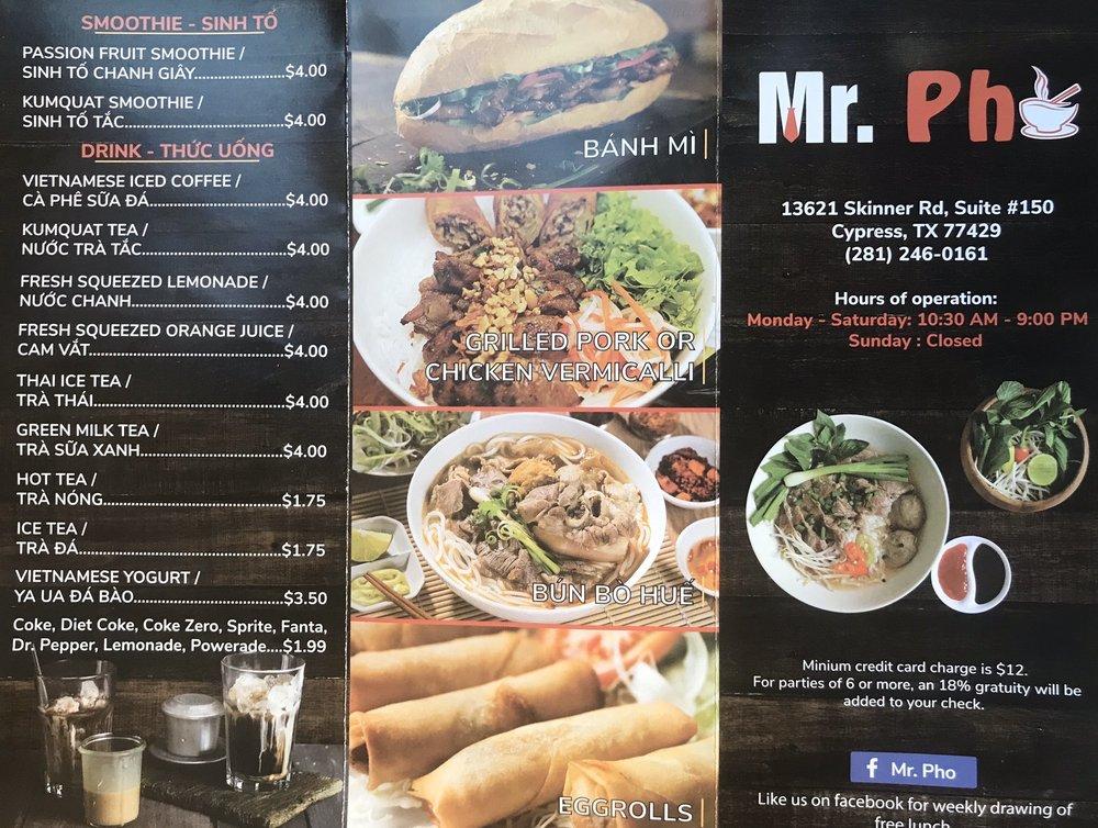 Carta del restaurante Mr. Pho, Cypress, Skinner Rd Ste 150
