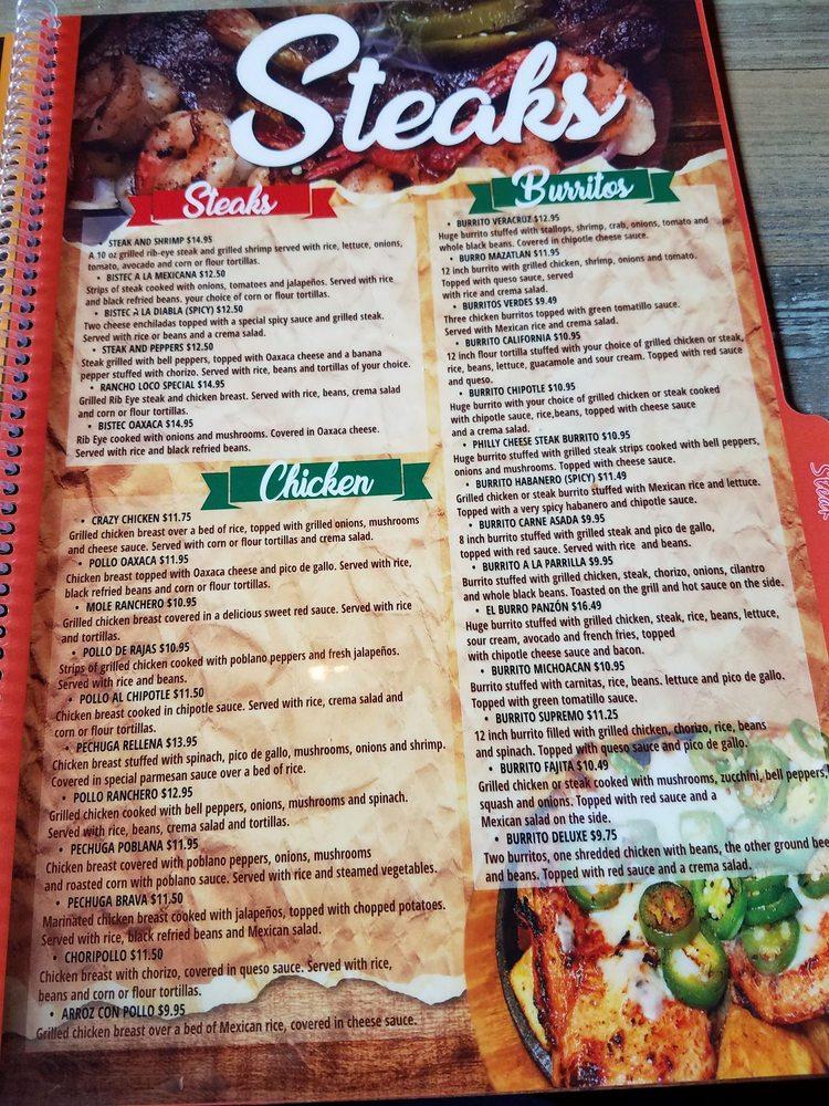 Menu at Rancho Loco Grill & Bar, Cannon Falls