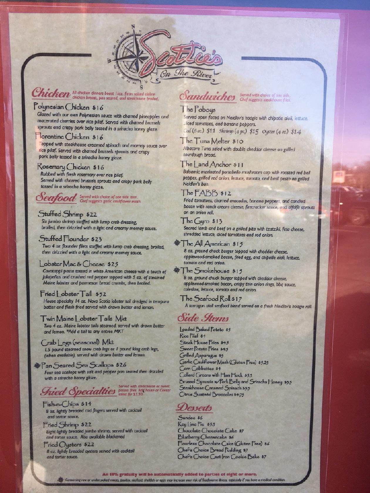 Menu at Scotties On The River pub & bar, Chattanooga