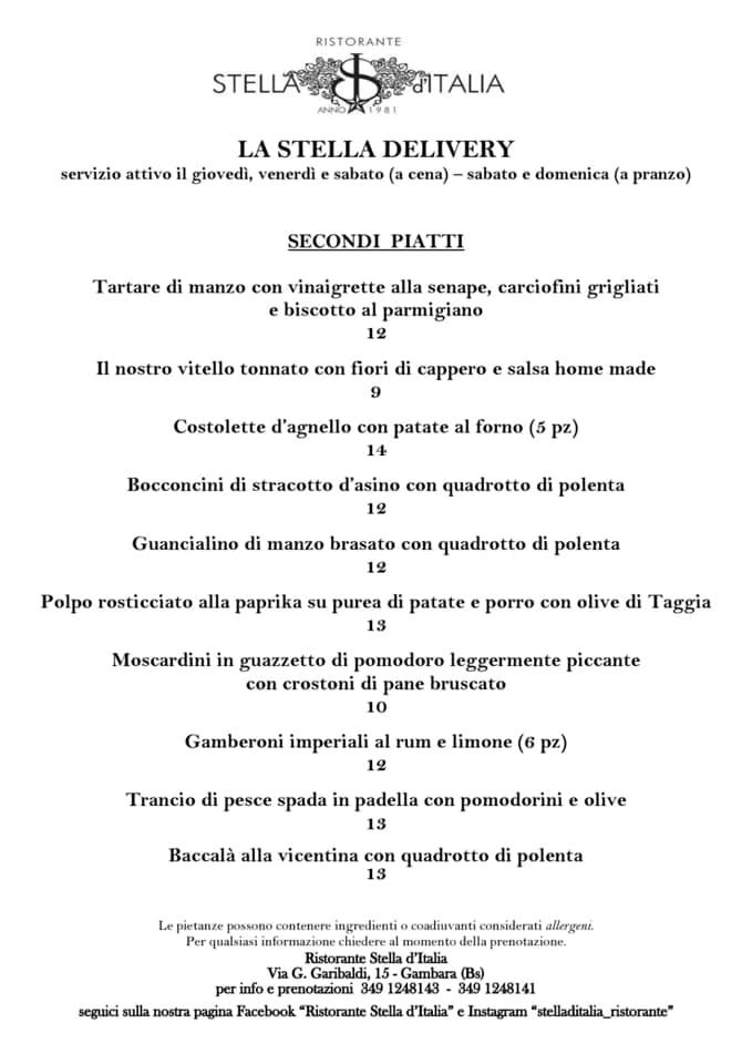Menu da Ristorante Stella D'Italia, Gambara