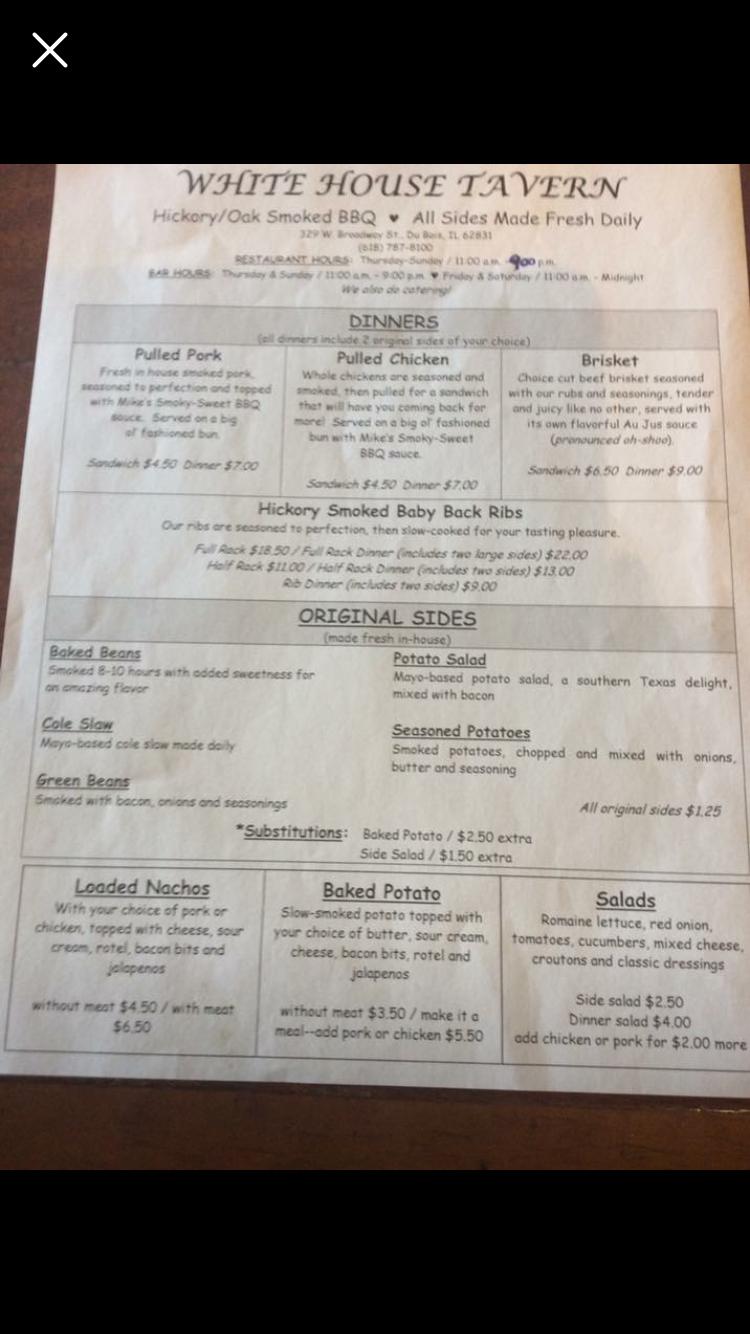 Menu at White House Tavern BBQ, Du Bois
