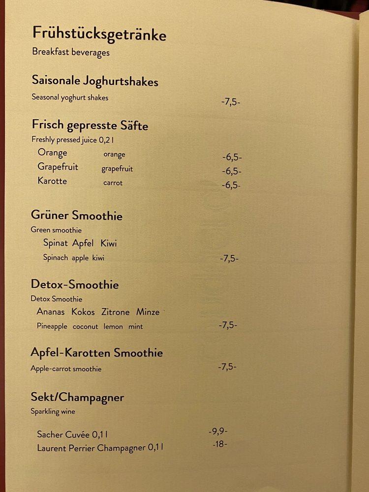Menu at Restaurant Grüne Bar, Vienna