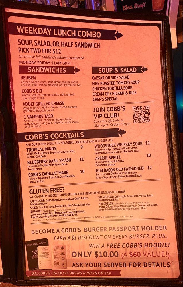 Menu at D.C. Cobb's East Dundee pub & bar, East Dundee