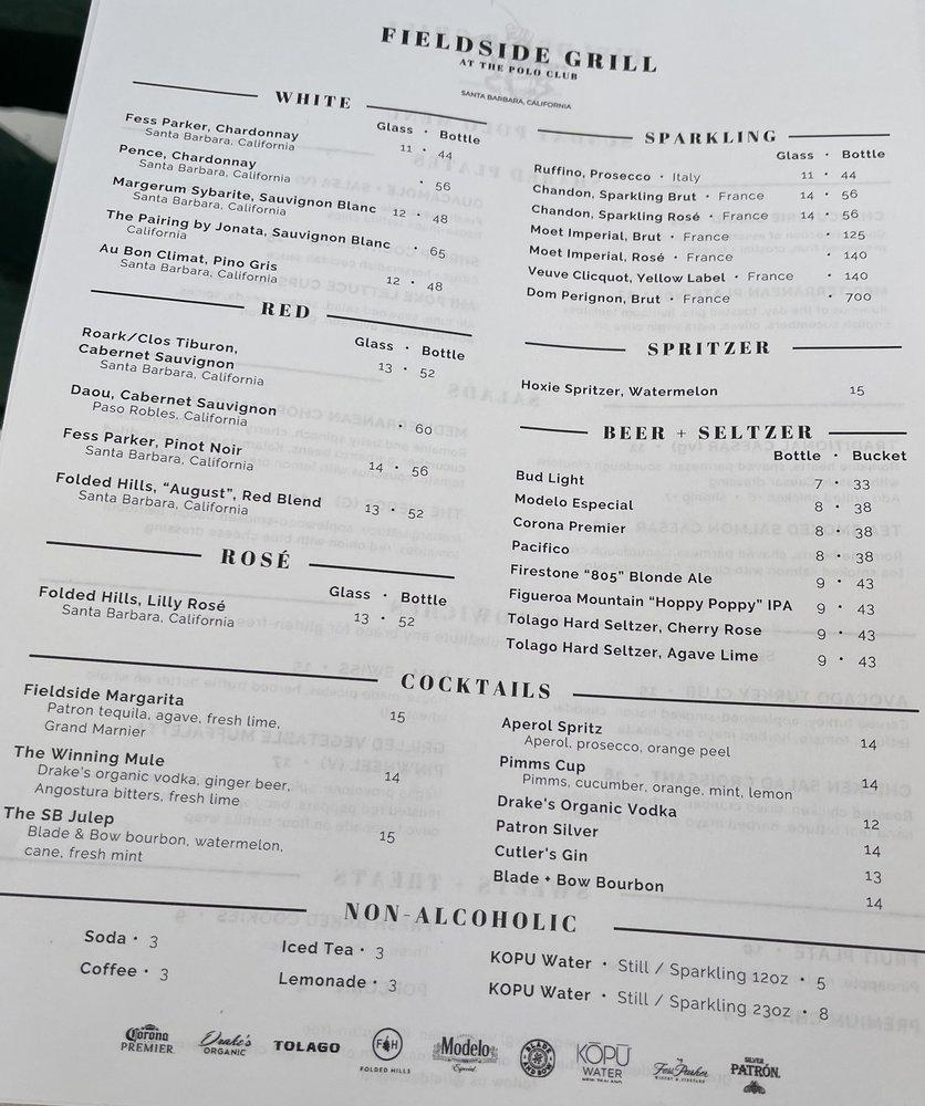 Carta del pub y bar Fieldside, Carpinteria