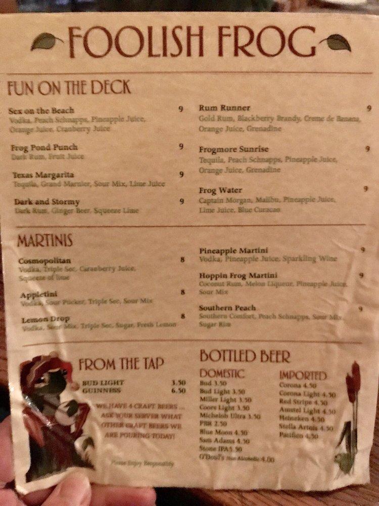 Menu at Foolish Frog restaurant, Saint Helena Island